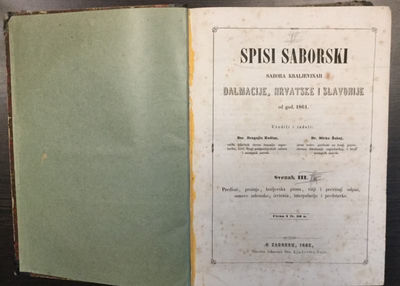 SPISI SABORSKI SABORA KRALJEVINAH DALMACIJE, HRVATSKE I SLAVONIJE
