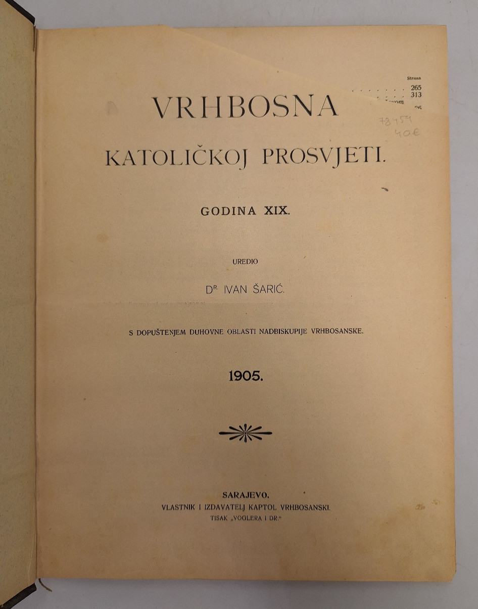 Vrhbosna katoličkoj prosvjeti, godina XIX.