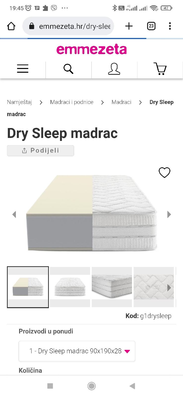 Dry sleep madraci, 90x200, 1 komada