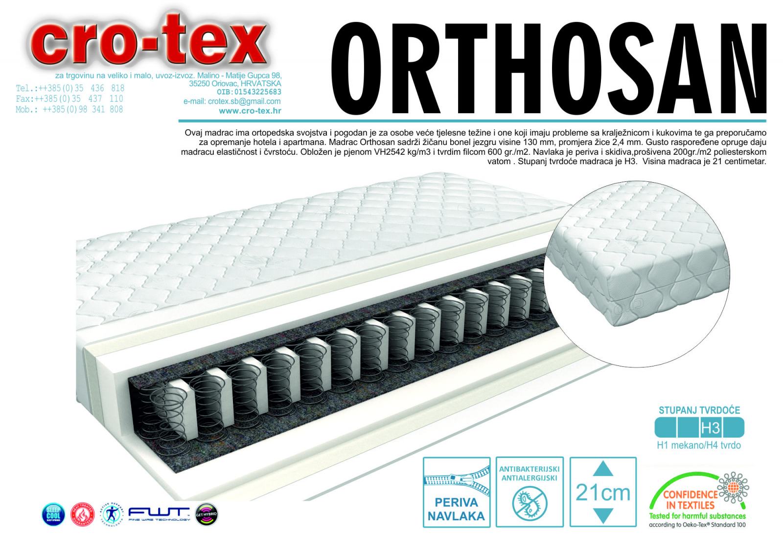 Madrac ORTHOSAN 200X90 X 21 cm Besplatna dostava