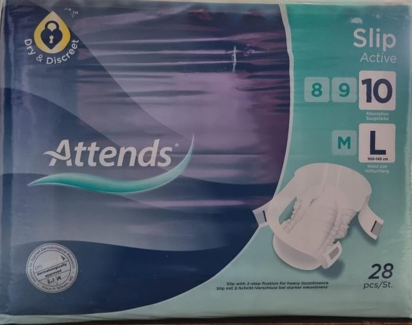 Pelene za odrasle, ATTENDS SLIP ACTIVE, veličina struka: 100-145 cm