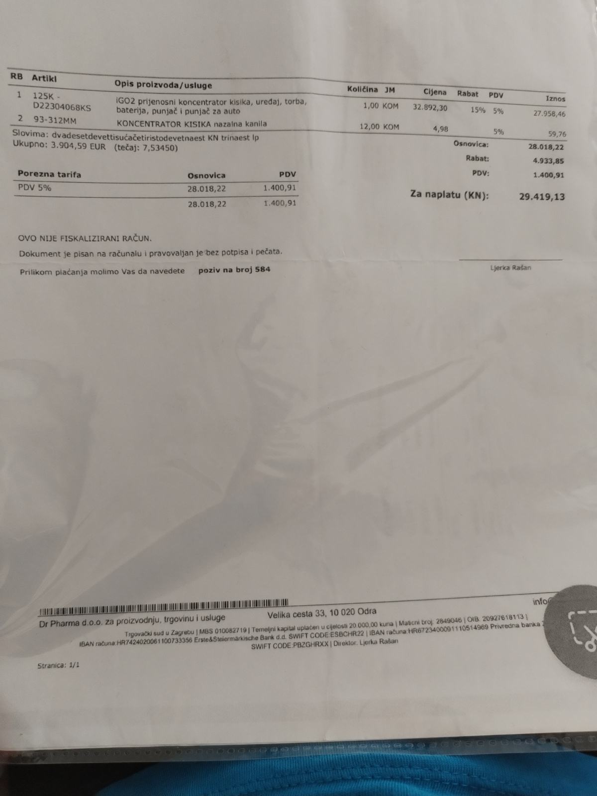Prodajem prijenosni koncetrator kisika