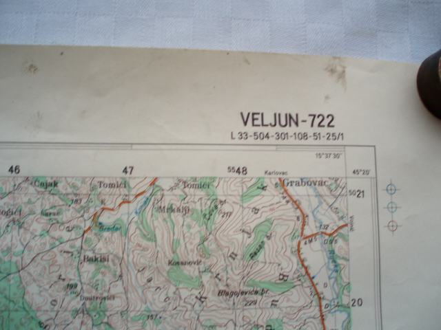 topografska karta JNA VELJUN 722, oznaka strogo pov, 1965 god