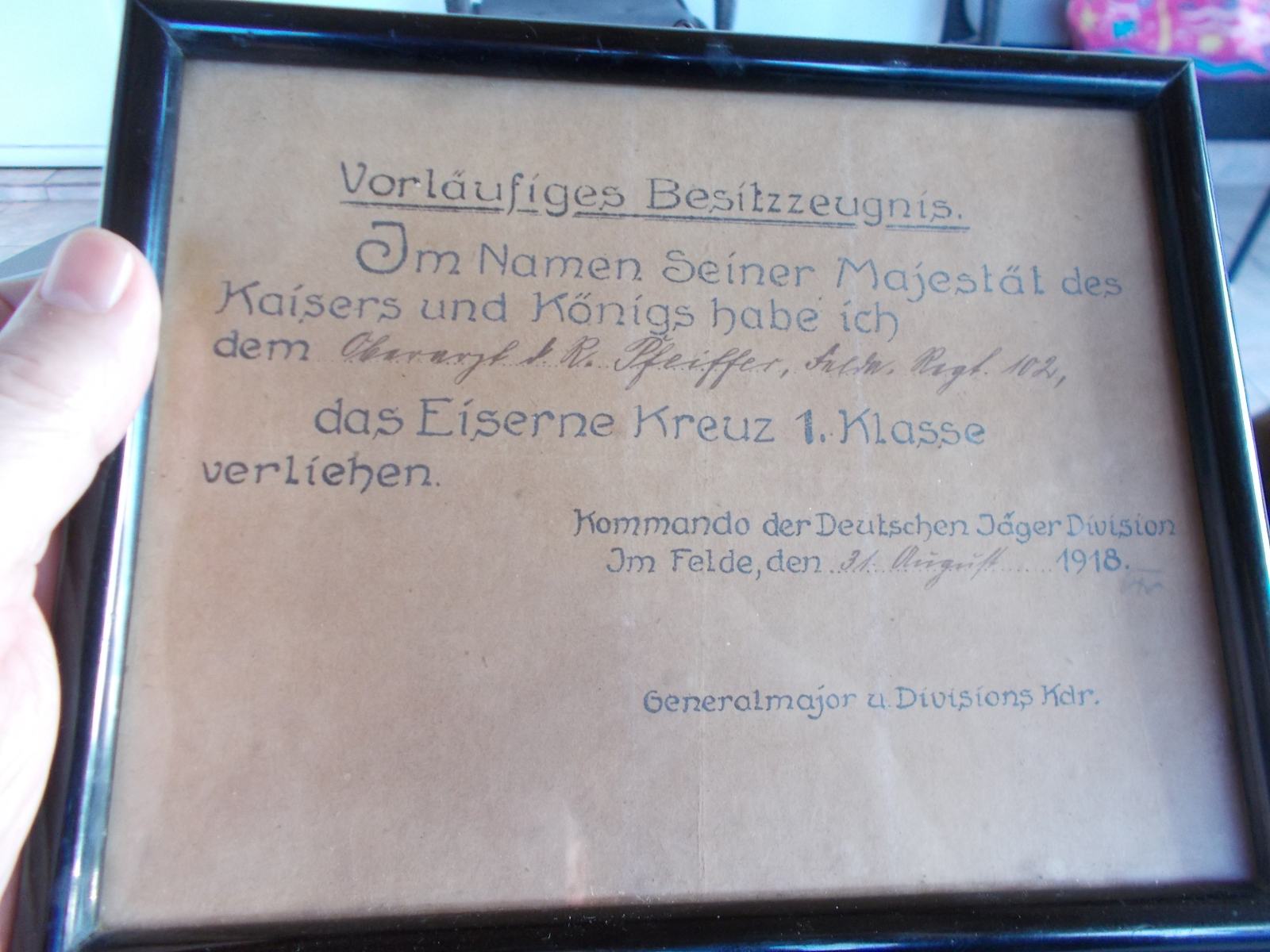 WW1,Ukaz o dodjeli zeljeznog kriza I. klase,..1918. original