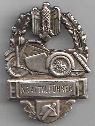WW2 GERMANIA NAZI MOTORCYCLE CLUB OF THE THIRD REICH BADGEKRAFTW FUHRE