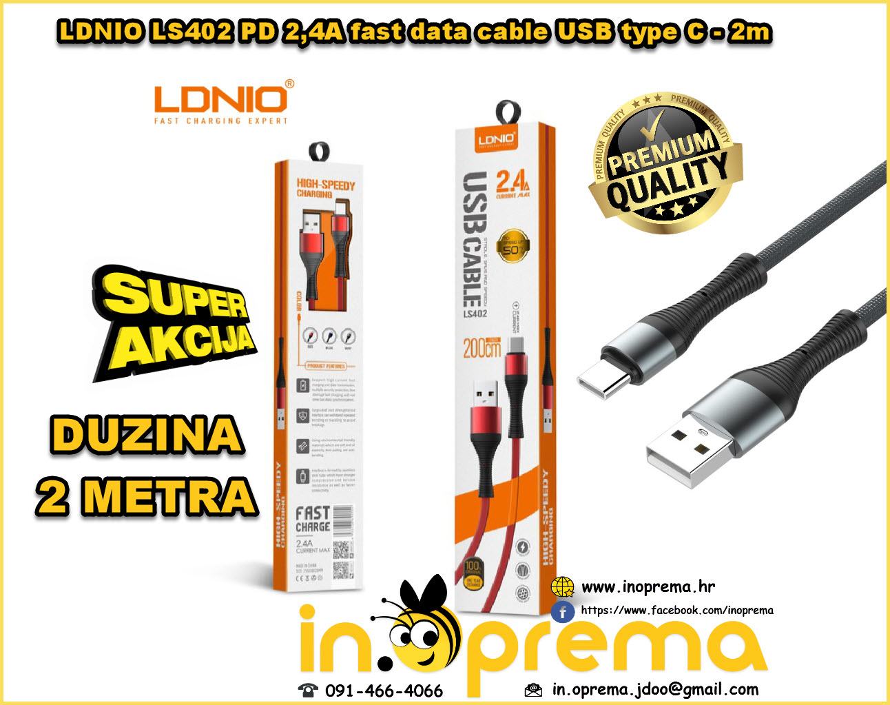 TYPE C PUNJAC KABEL TYPE C TIP C USB C LDINIO ULTRA STRONG 2 M KABAL C