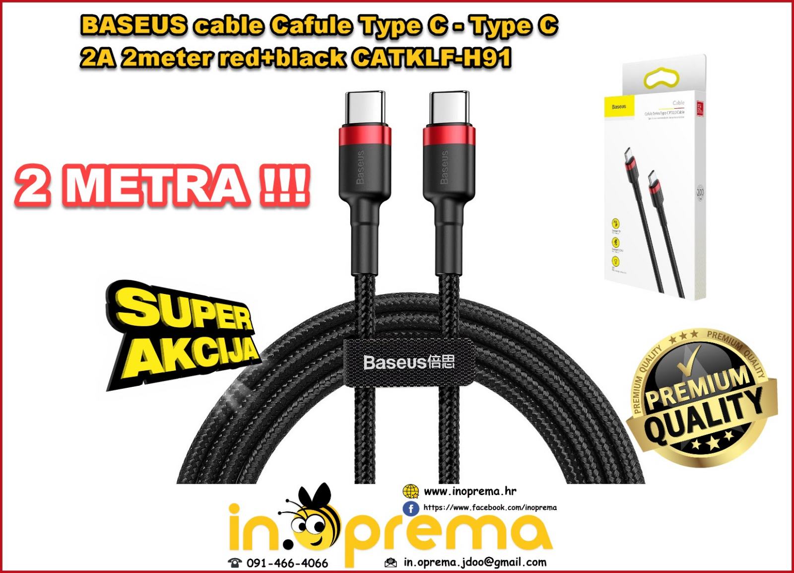 USB-C TYPE-C NA USB-C TYPE-C KABEL TIP C NA TIP C KABAL 2 METRA BASEUS