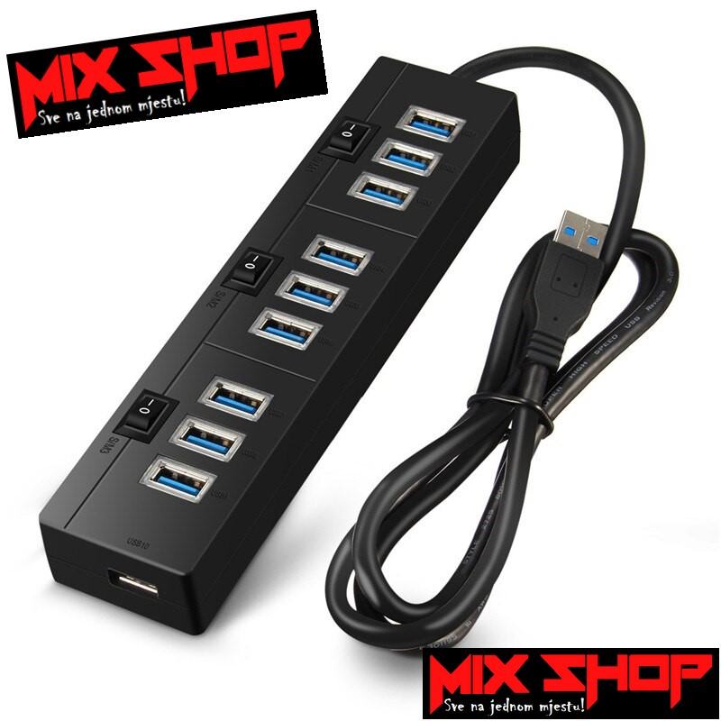 USB HUB 3.0 10 PORT/ULAZA RAZDJELNIK/PUNJAČ s mogućnošću nastavljanja