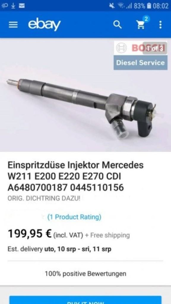 MERCEDES W/S211 200 220 270 CDI INJEKTORI A6480700187 DIZNE 0445110156