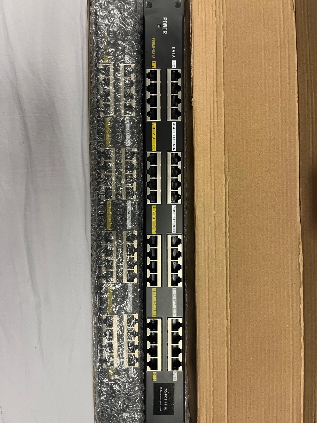 1U 16 port GbE PoE injector panel