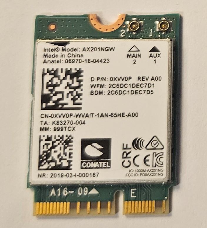 Intel AX201NGW Wi-Fi 6 AX201 Wireless Card Bluetooth 5.1 M2