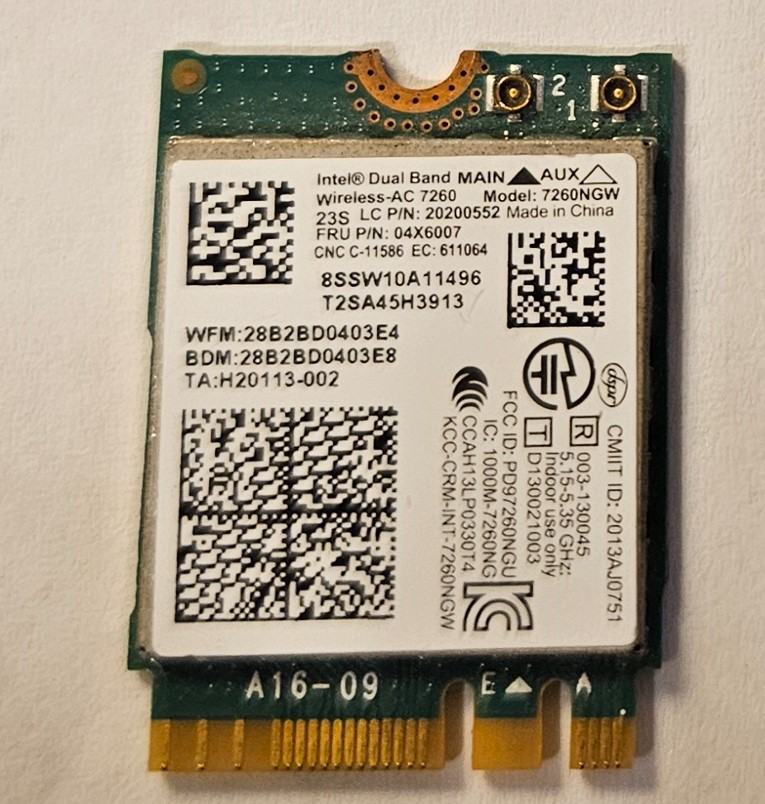 Intel® Dual Band Wireless AC 7260ngw M.2 2230 AC 7260