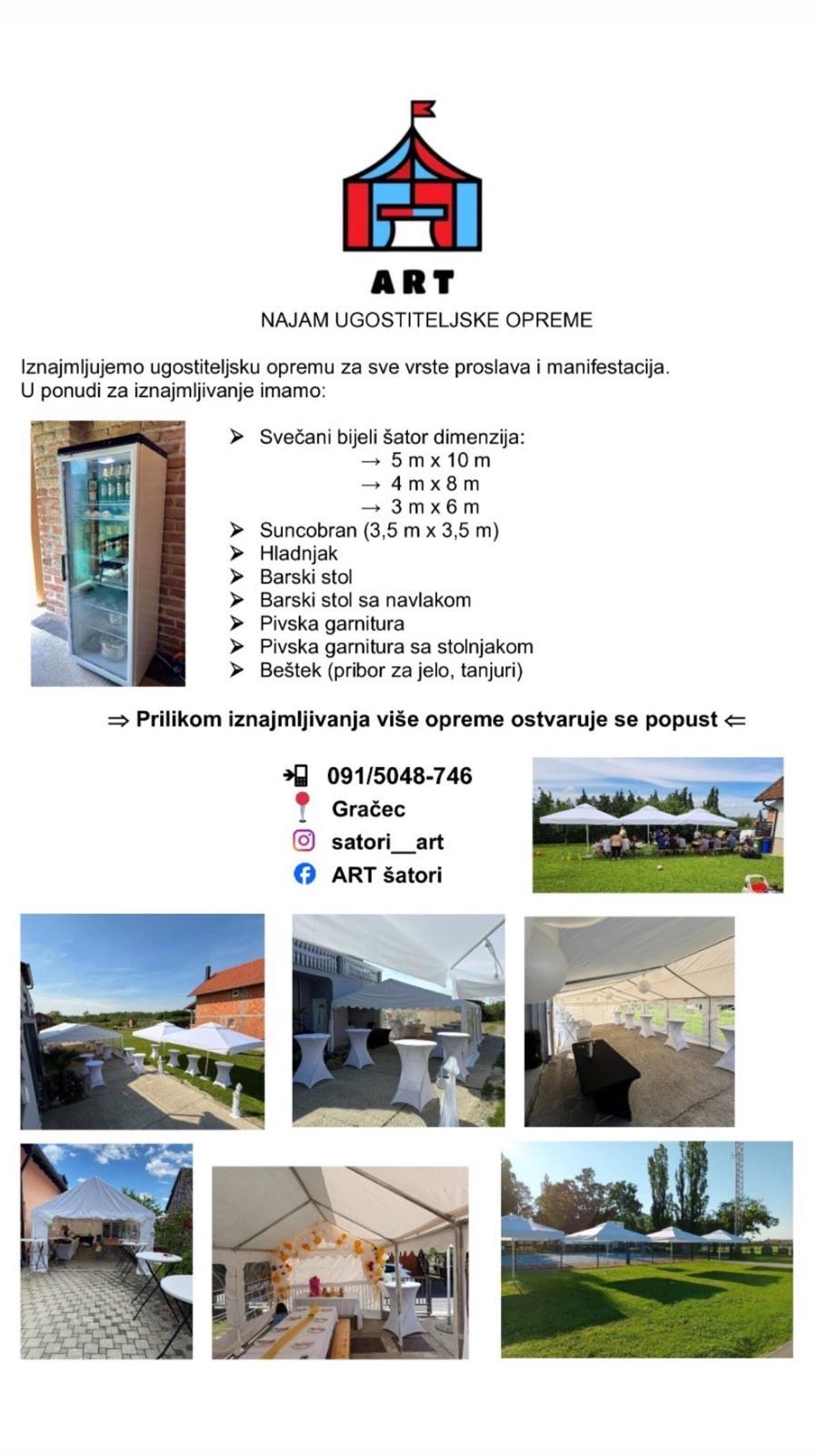 Najam šatora, barskih stolova i ostale ugostiteljske opreme