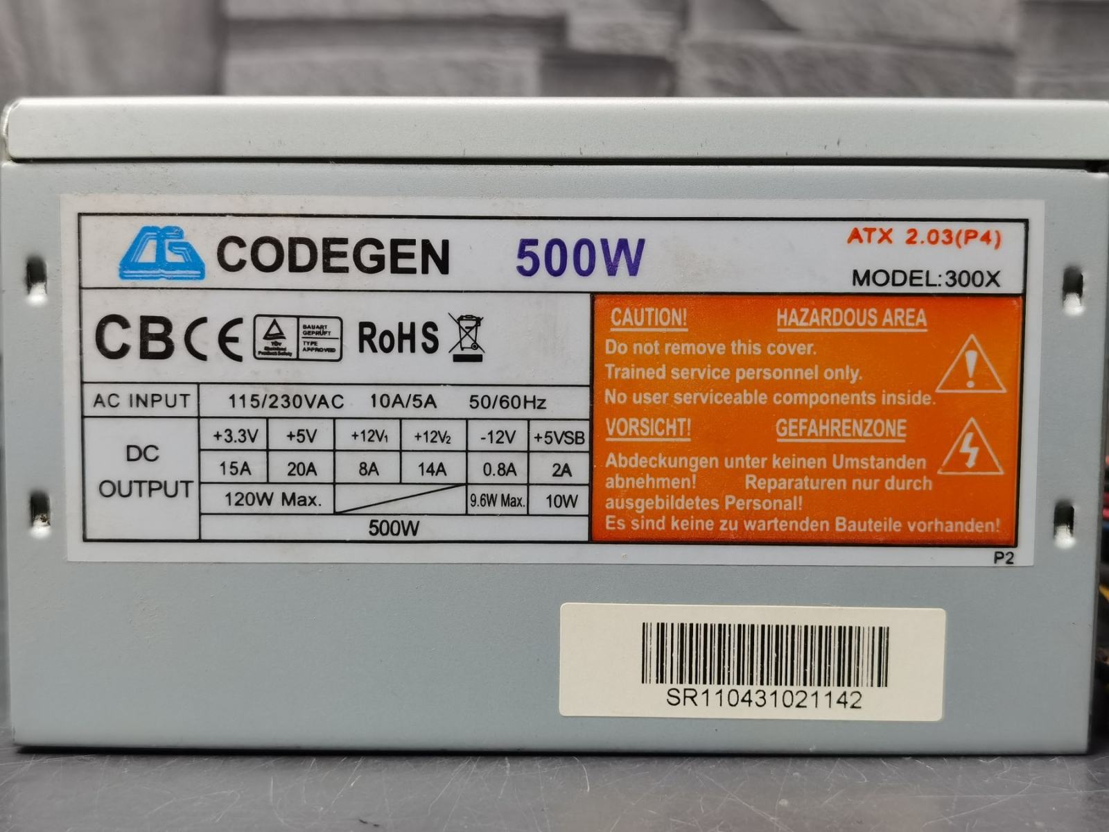 500W CODEGEN 300XX ATX 2.03(P4) ATX P4