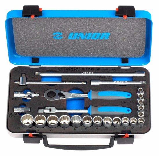 UNIOR set nasadnih dvanaesterokutnih ključeva i pribora 3/8″ 6-22/24