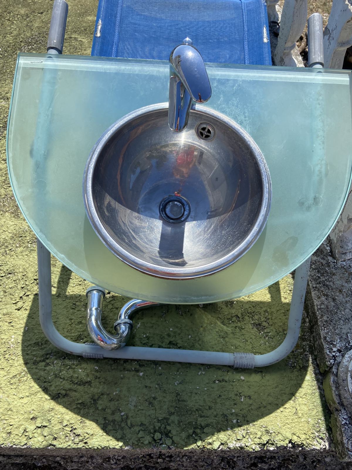 Umivaonik inox okvir temperirano staklo inox odvod za kupaonu ili brod