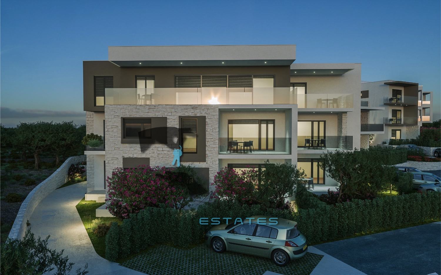 Brodarica, moderan stan blizu plaže, vrt, novogradnja, 58 m2 (prodaja)