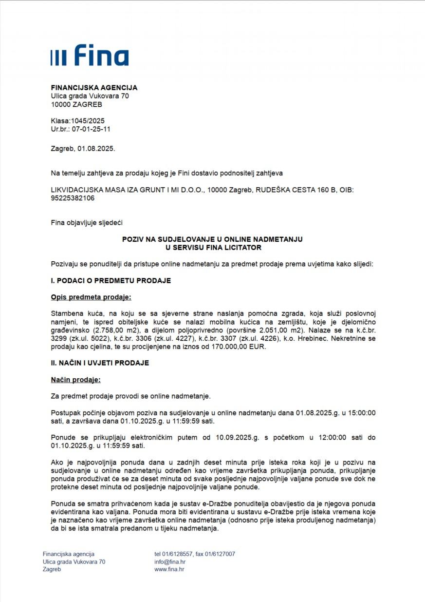 Fina Licitator - Kuća: Hrebinec, 100.00 m2 (prodaja)