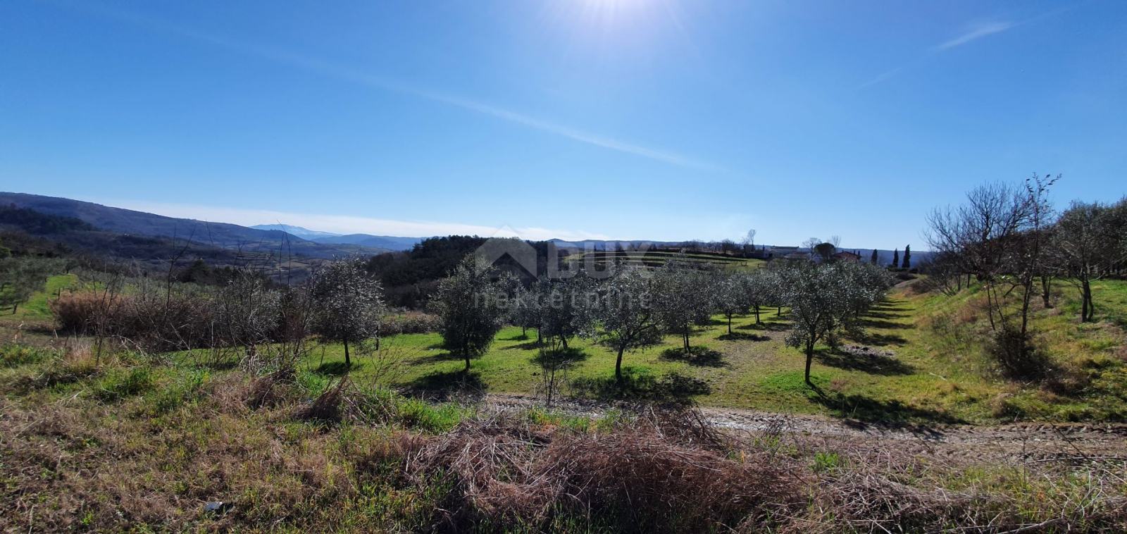 ISTRA, GROŽNJAN - Zemljište s pogledom i građevinskom dozvolom za grad