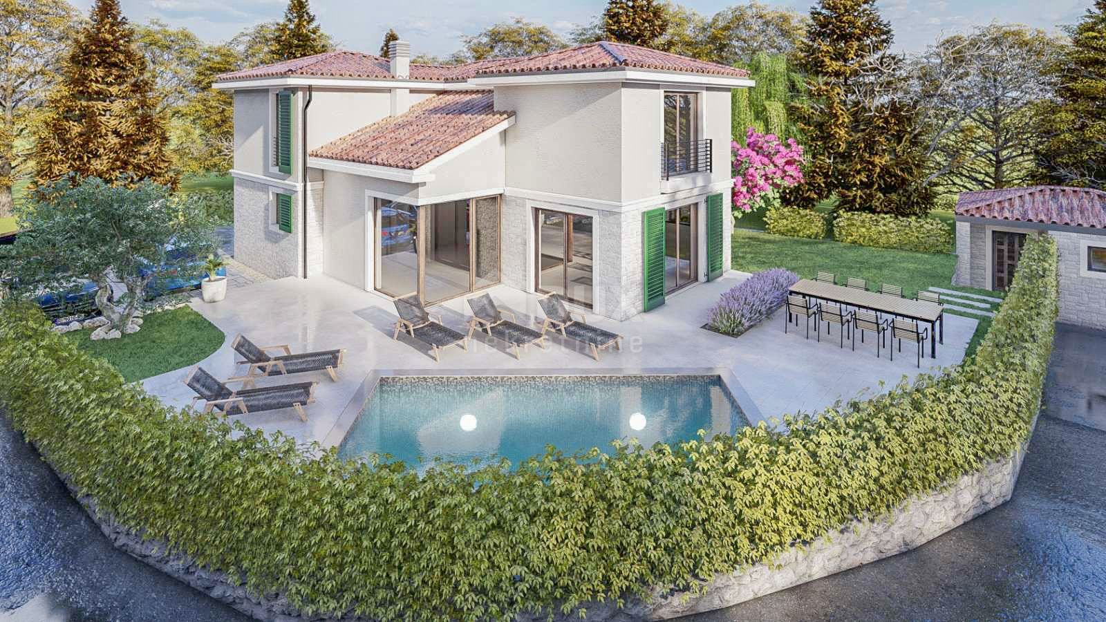 OPATIJA, KALAC - rustikalna vila na brdu, bazen, pogled na more (prodaja)