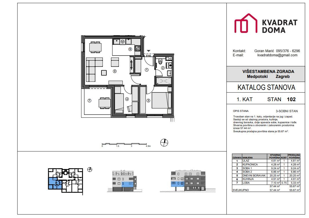 Stenjevec, 55m2, 3 sobe, novogradnja BEZ PROVIZIJE ZA KUPCE (prodaja)