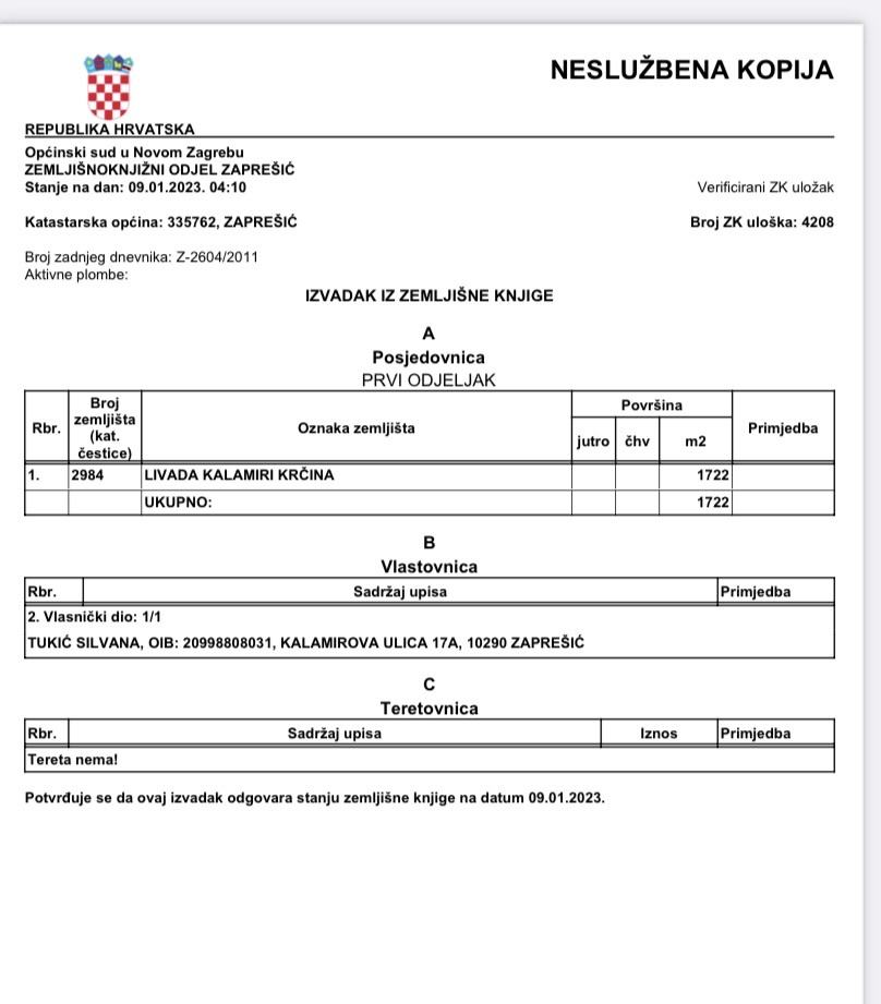 Zemljiste Zapresic-Kalamiri (na rubu gradjevinske zone