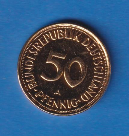 2552 - NJEMAČKA 50 PFENNING MARK 1990 UNC - 24 karatna pozlata