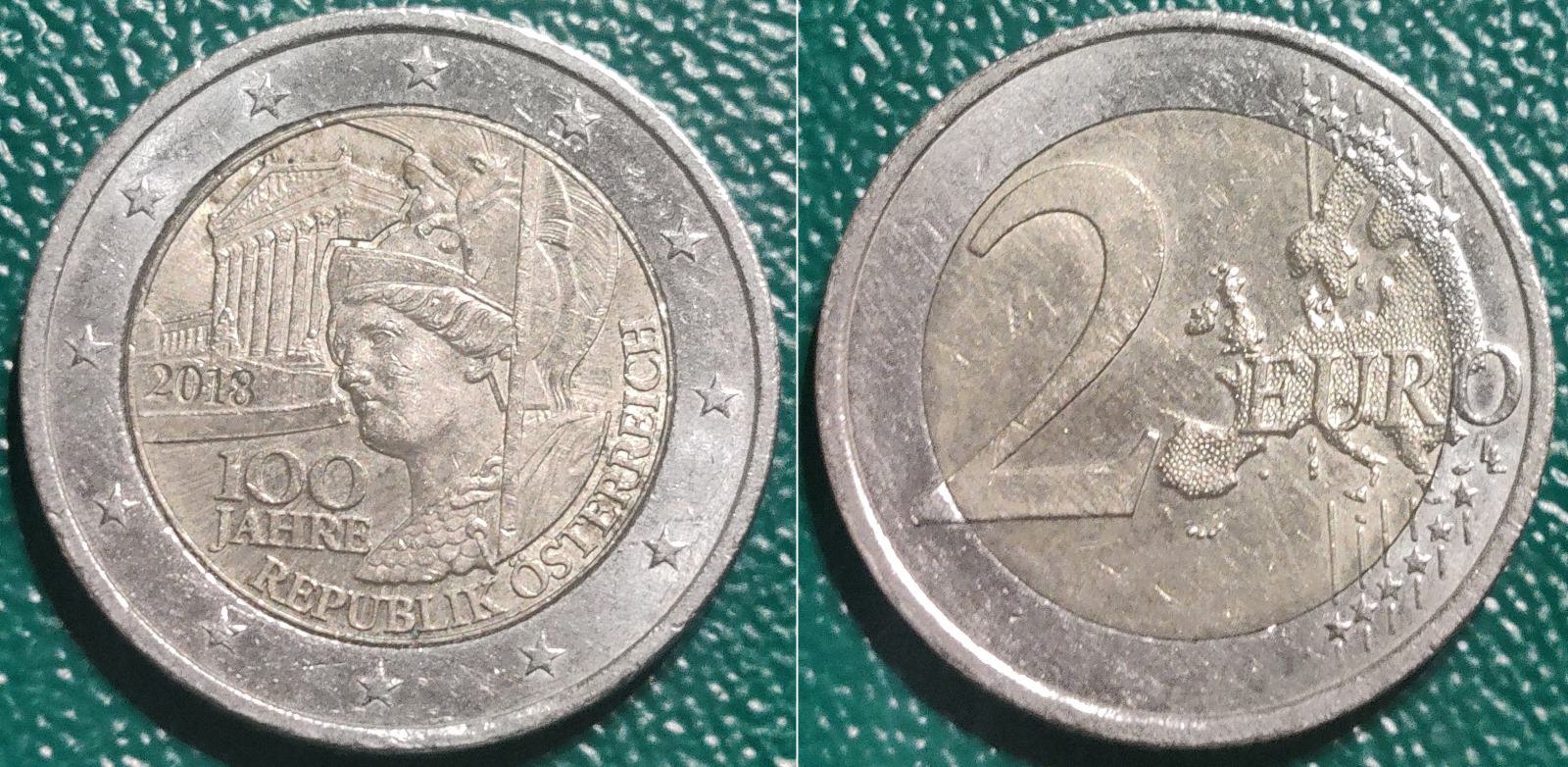 Austria 2 euro, 2018 100th Anniversary - Austria