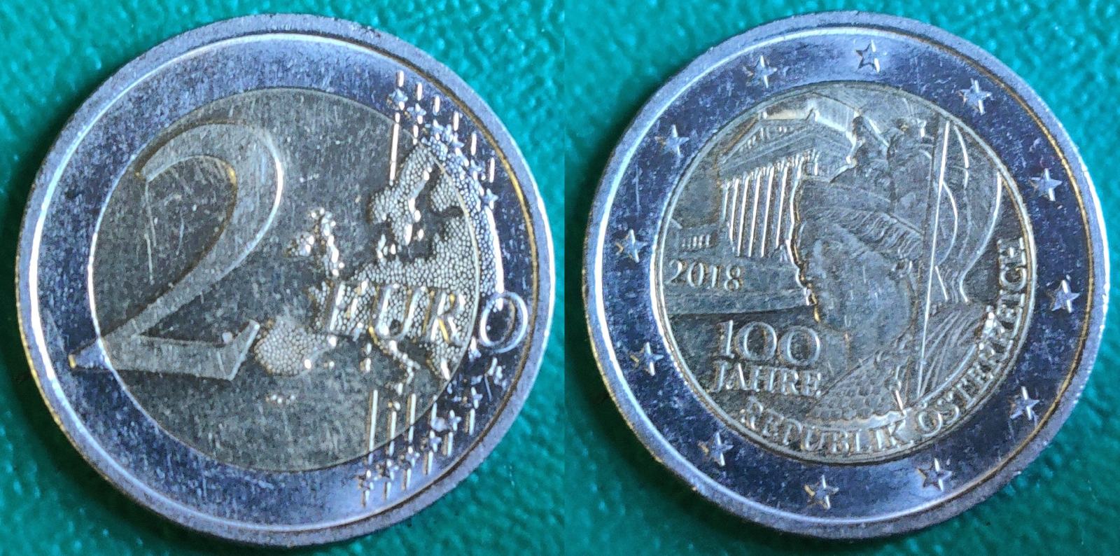 Austria 2 euro, 2018 100th Anniversary - Austria