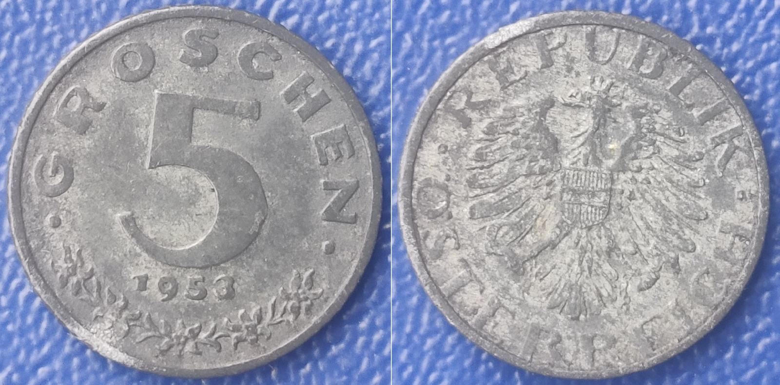 Austria 5 groschen, 1953