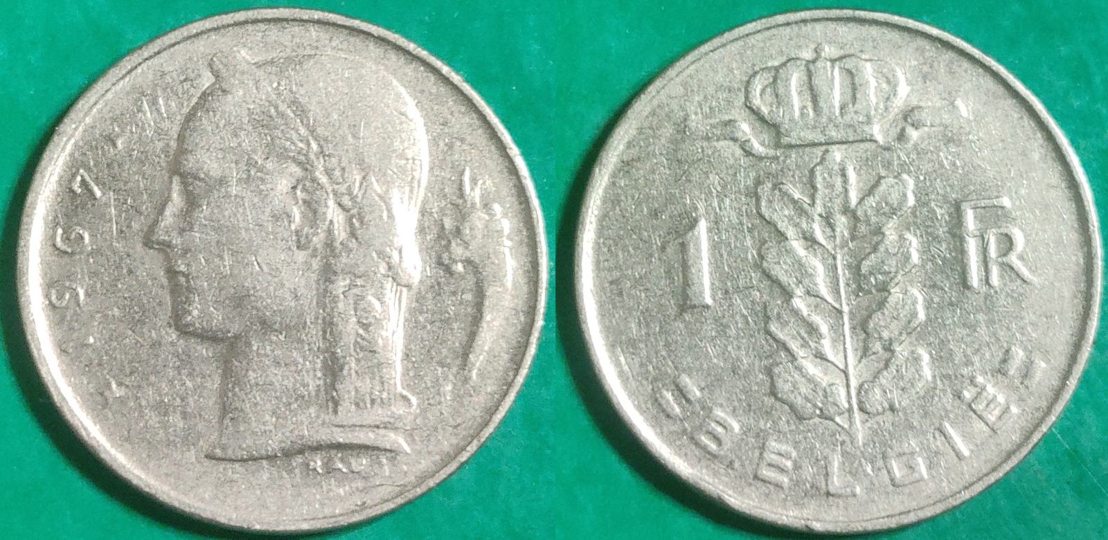 Belgium 1 franc, 1967 Legend in Dutch - BELGIË