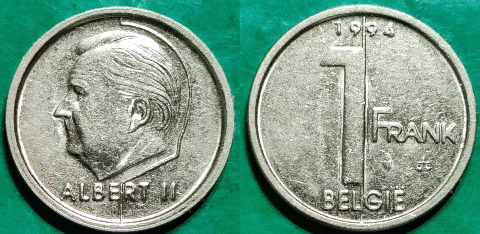 Belgium 1 franc, 1994 Legend in Dutch - BELGIE