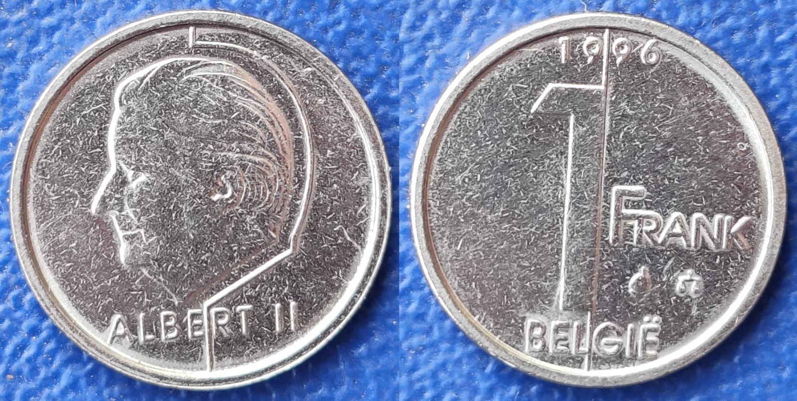 Belgium 1 franc, 1996 Legend in Dutch - BELGIE