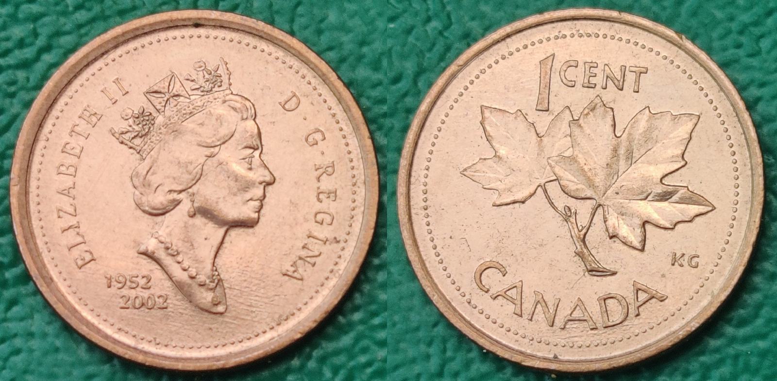 Canada 1 cent 2002 50th Anniversary - Succession of Queen Elizabeth I*