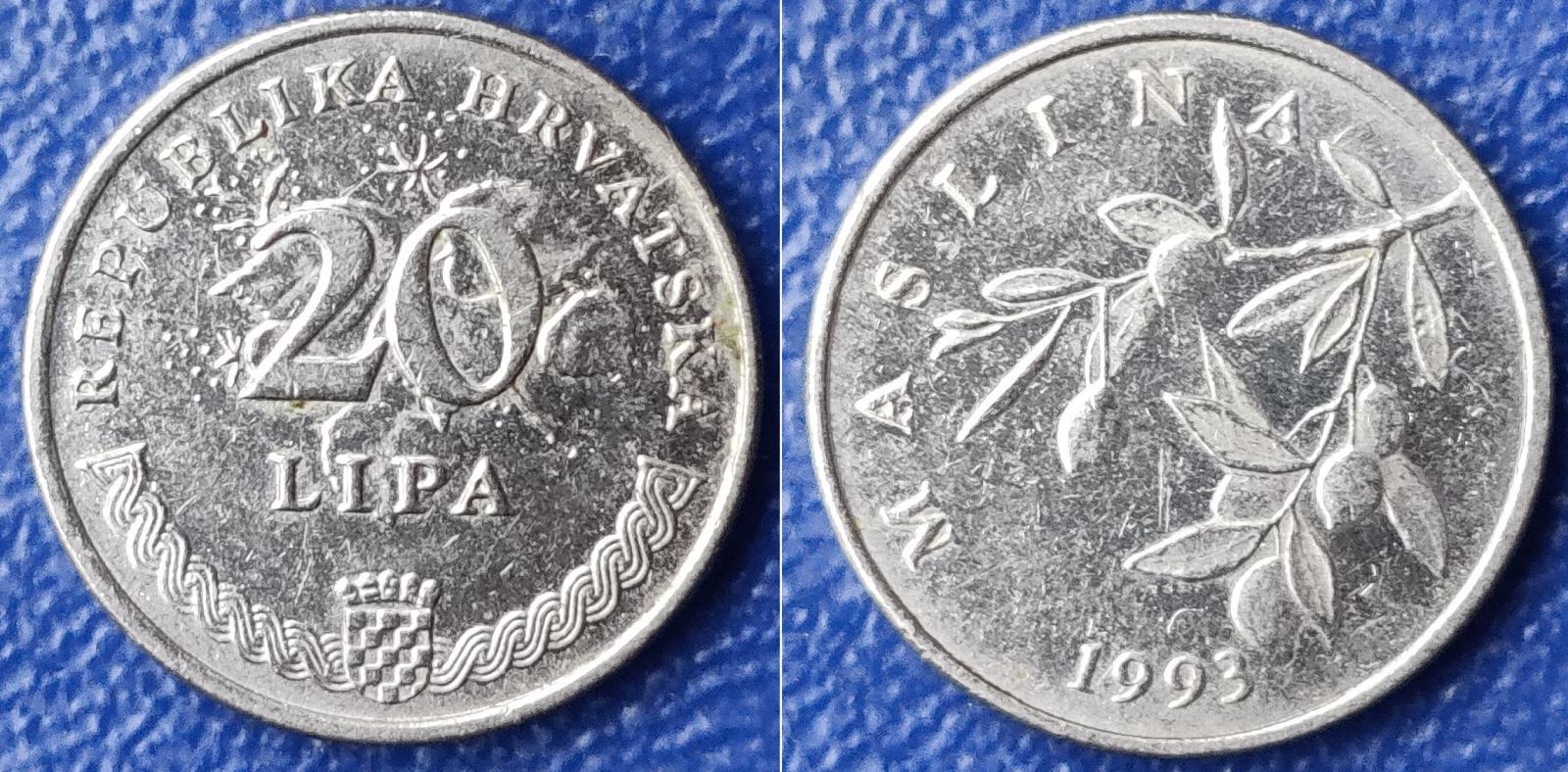 Croatia 20 lipa, 1993 /$$$ 0,20 EURO