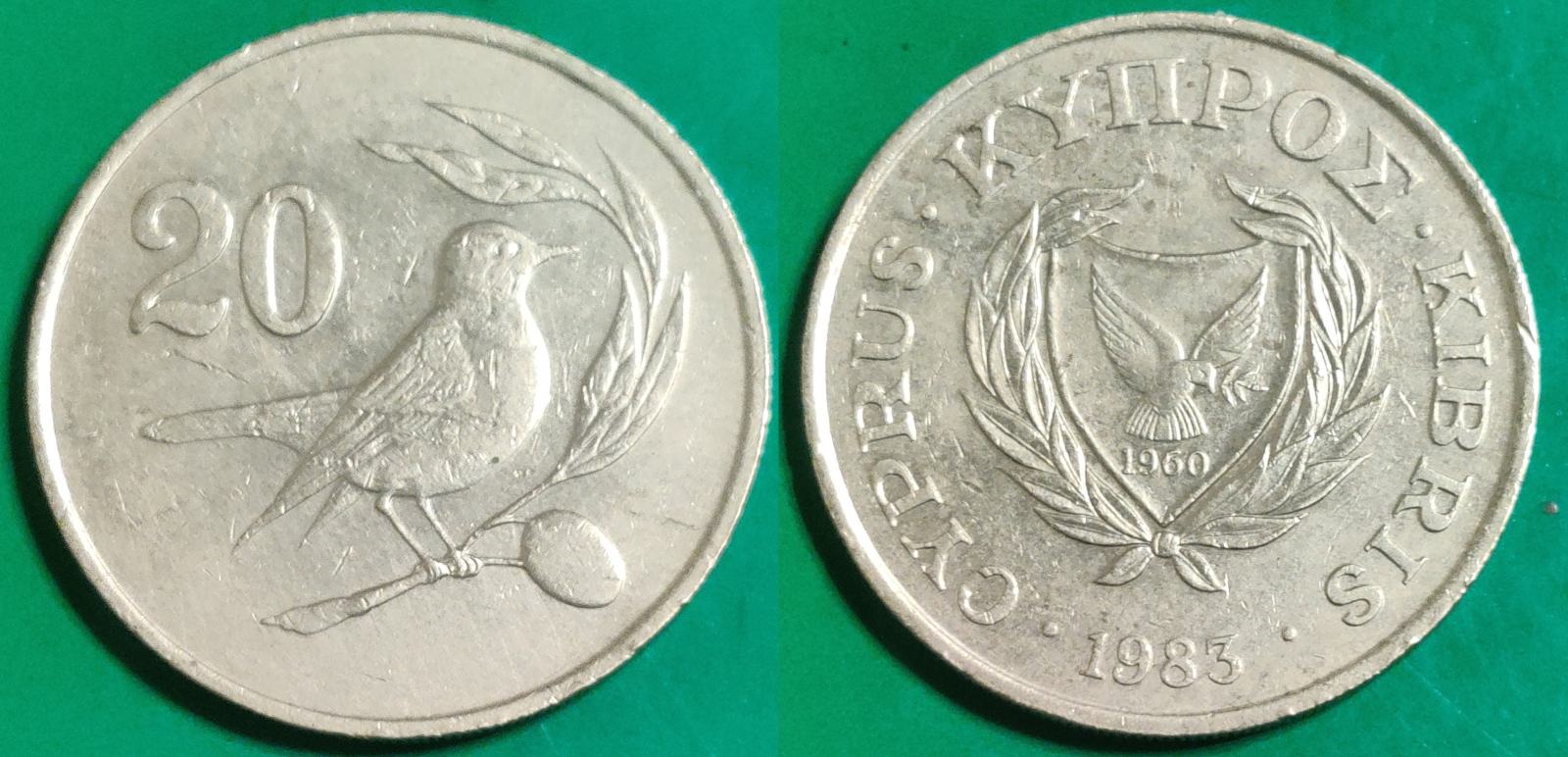 Cyprus 20 cents, 1983
