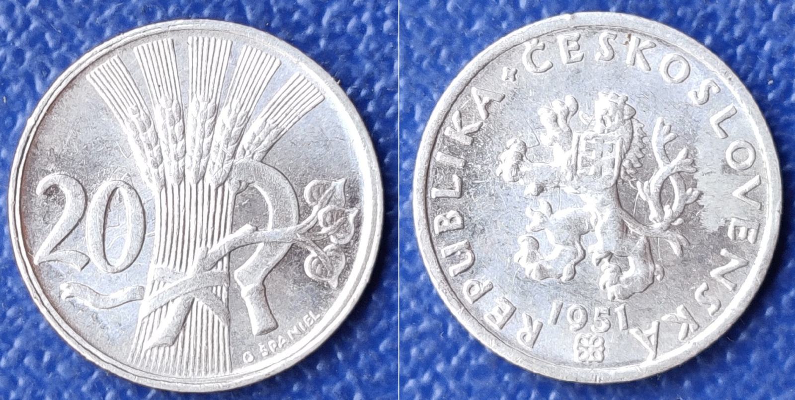 Czechoslovakia 20 hellers, 1951