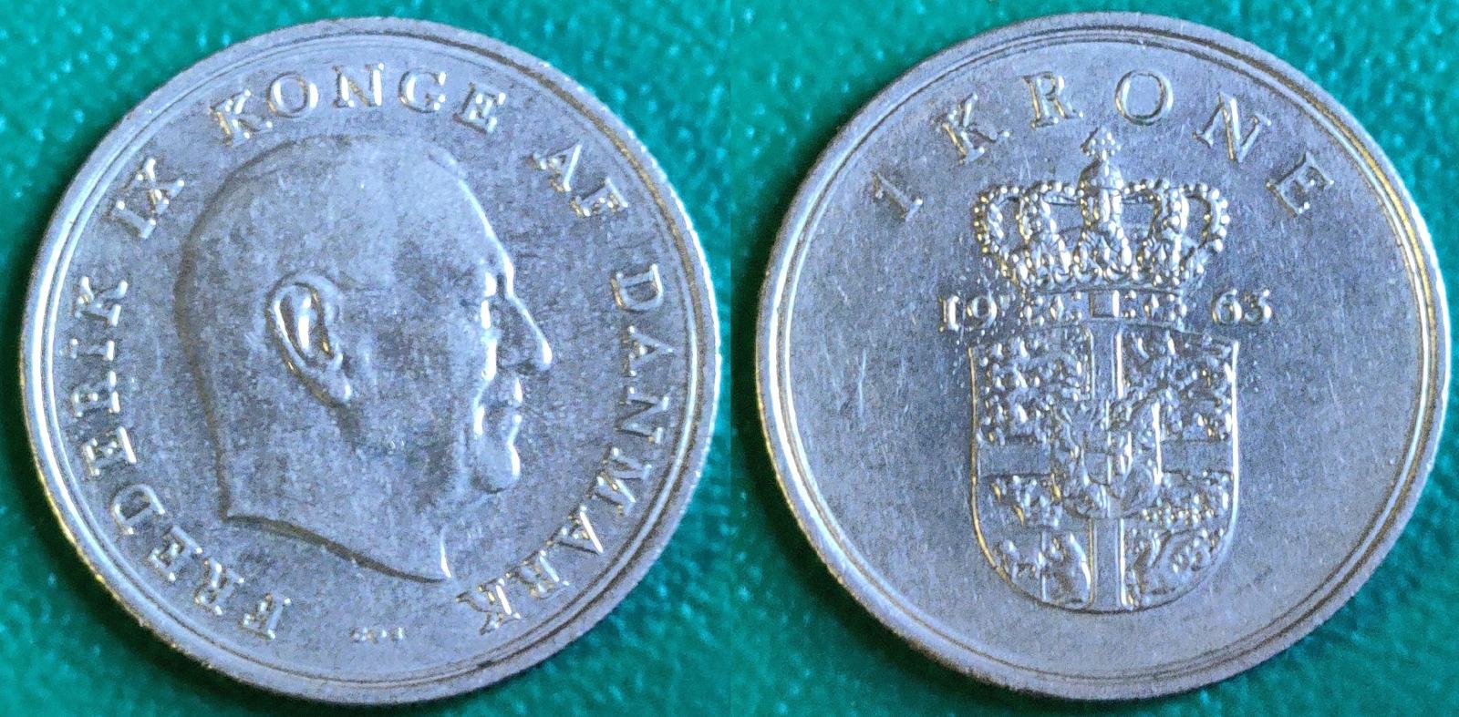Denmark 1 krone, 1963