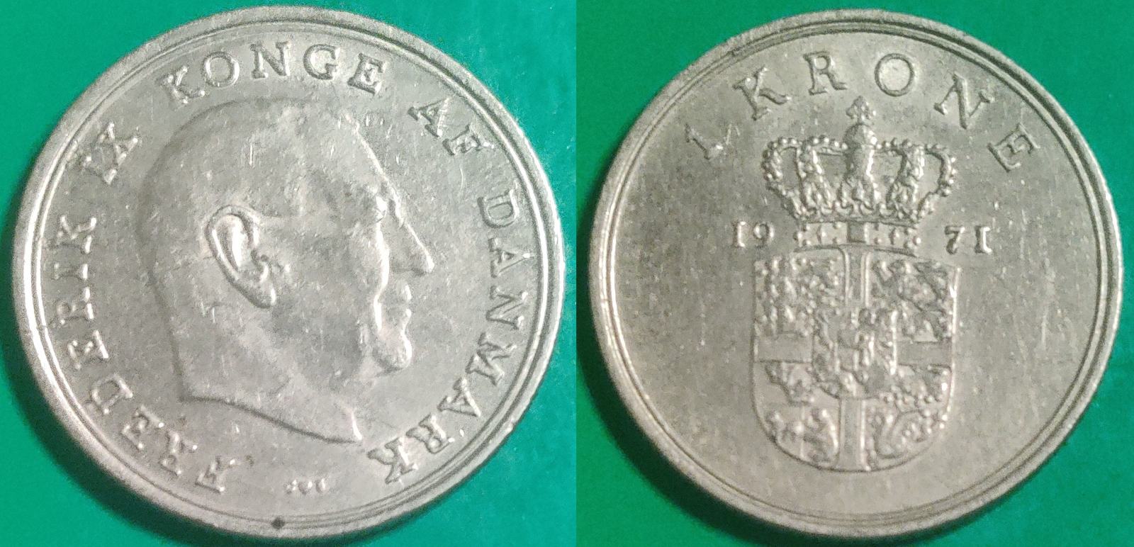 Denmark 1 krone, 1971