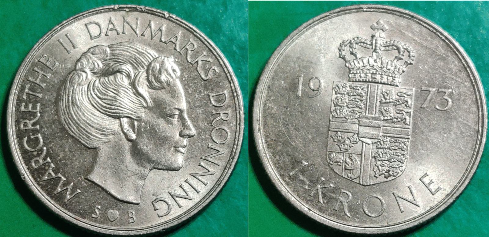 Denmark 1 krone, 1973