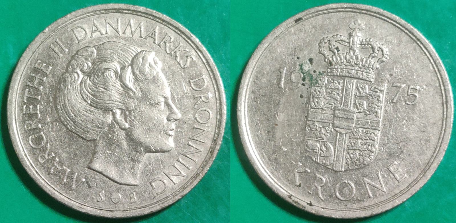 Denmark 1 krone, 1975