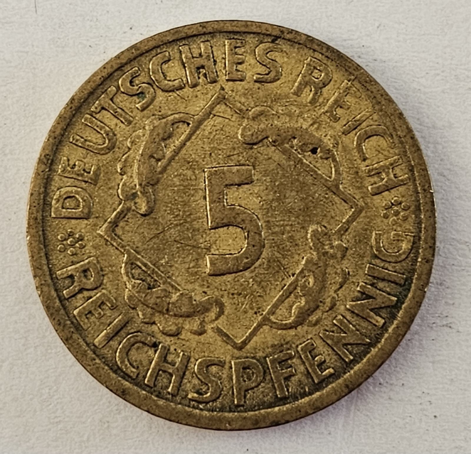 DEUTSCHES REICH- 5 REICHSPFENNIG 1925. E