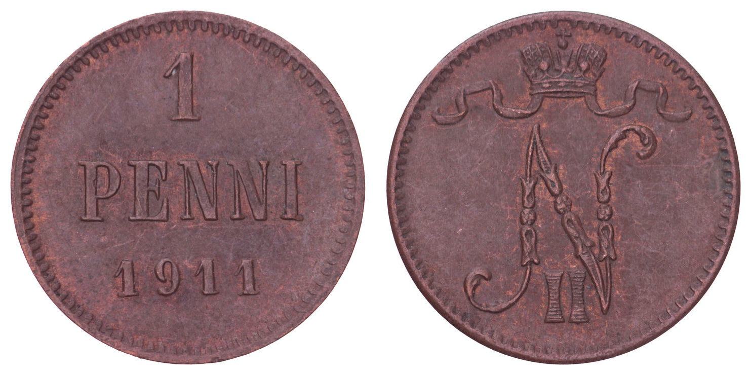 FINLAND 1 penni 1911 XF (Ref.br. K-100.110)