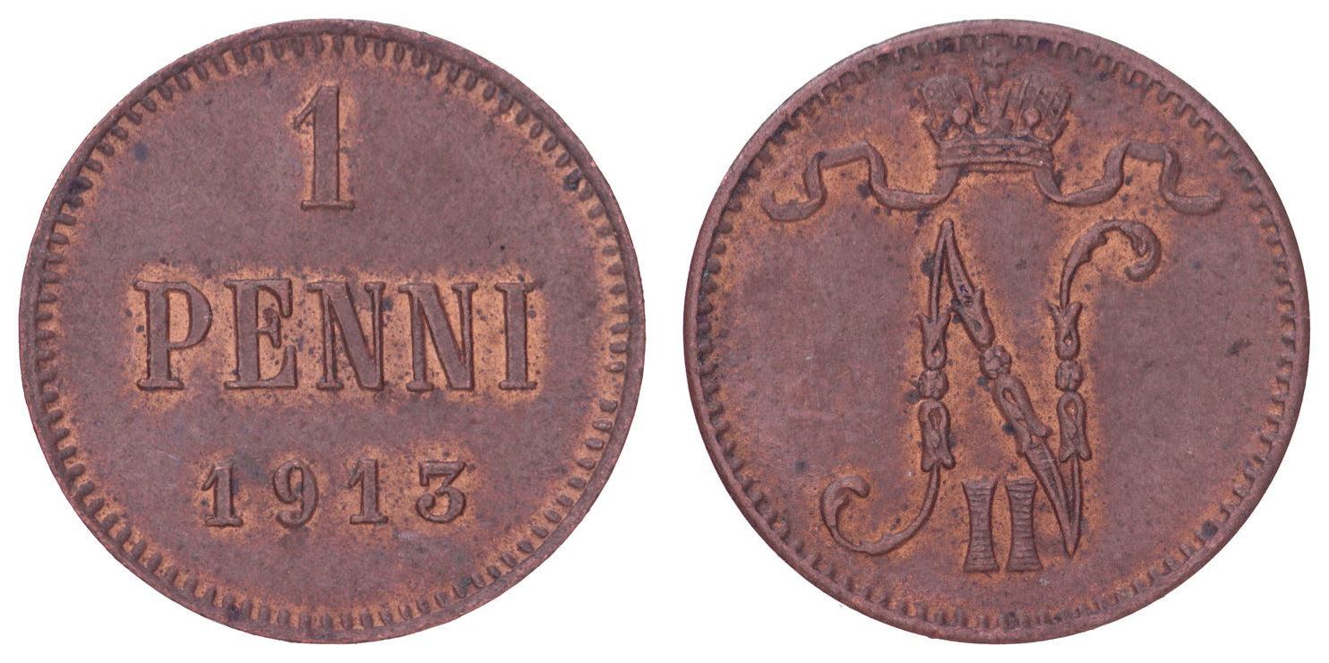 FINLAND 1 penni 1913 XF (Ref.br. K-100.107)
