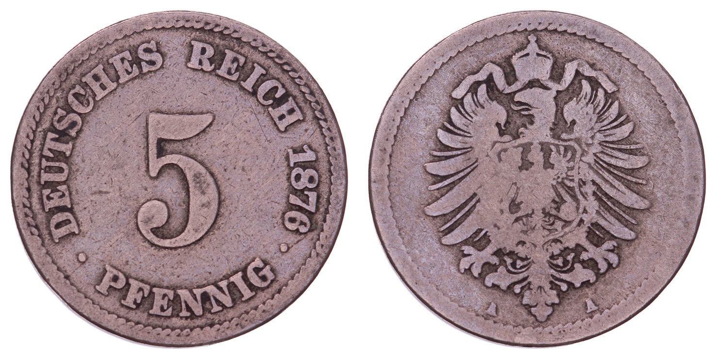 GERMANY 5 pfennig 1876A VF- (Ref.br. K-000.258)