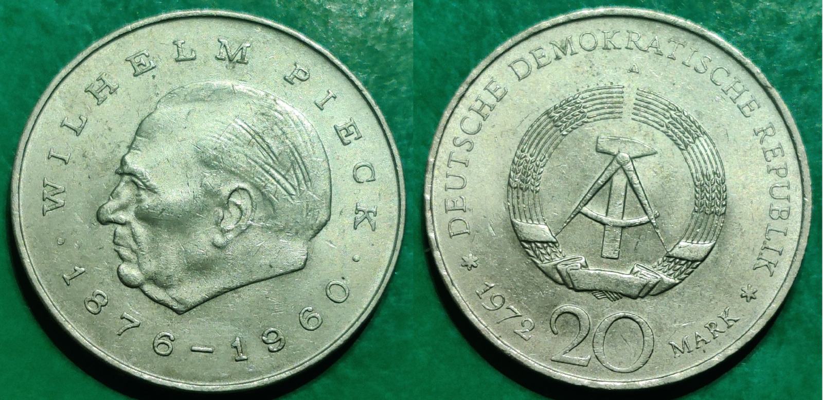 Germany - GDR 20 mark, 1972 1st President of GDR - Wilhelm Pieck