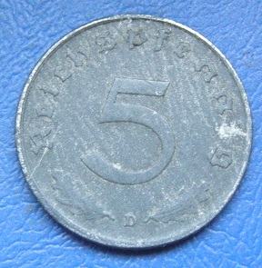 GERMANY, THIRD REICH 5 REICHSPFENNIG 1944D
