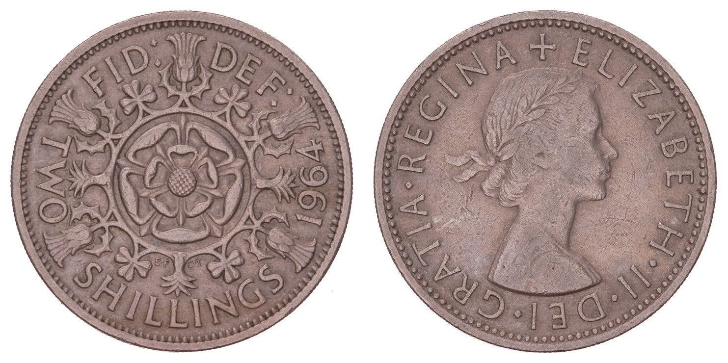 GREAT BRITAIN 2 shillings 1964 / Queen Elizabeth II / VF (Ref.br. K-0