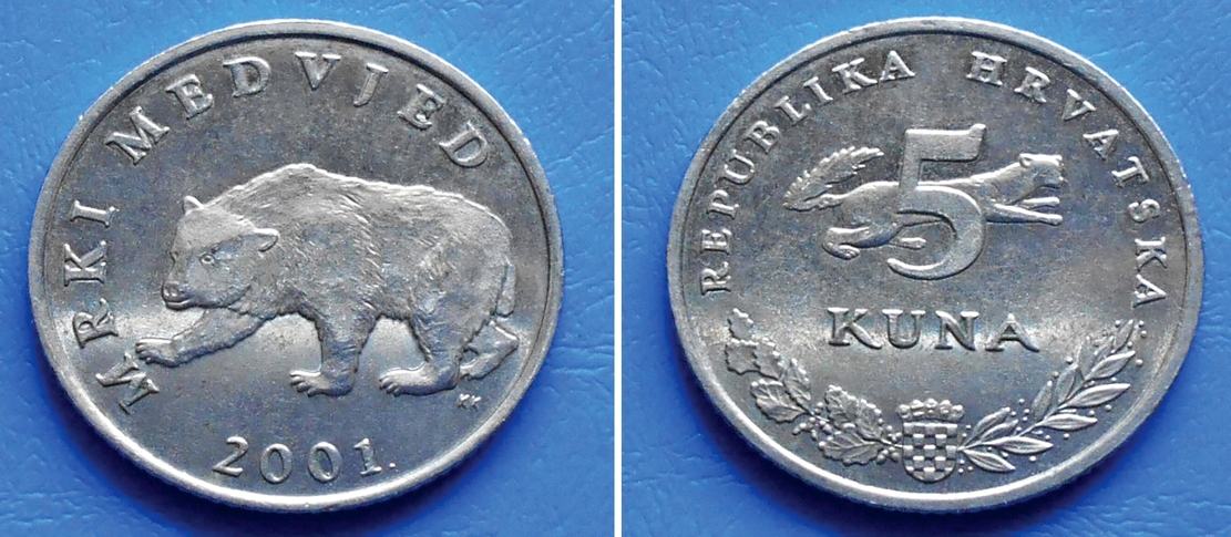 HRVATSKA CROATIA 5 KUNA 2001 KM: 11 – MRKI MEDVJED