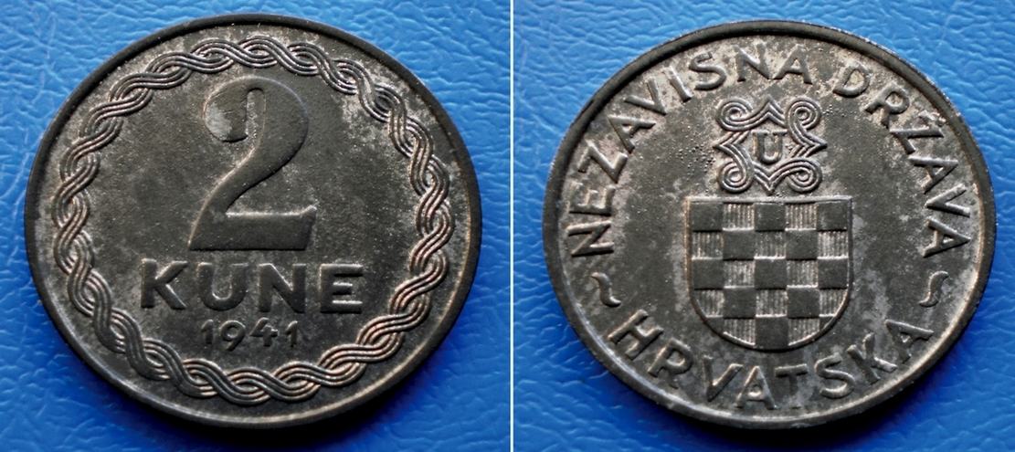 HRVATSKA CROATIA N D H WWII 2 KUNE 1941 KM: 2